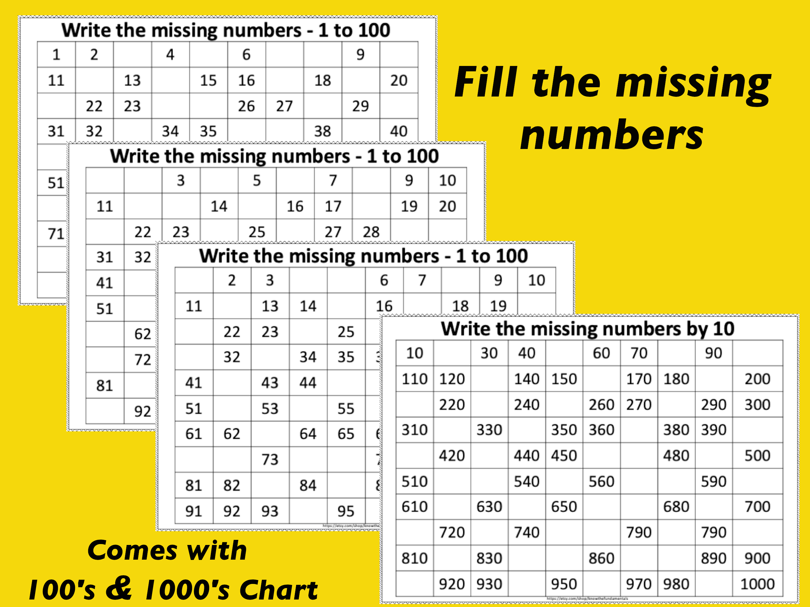 Missing Numbers Activity to Hundred - Learn Your Numbers